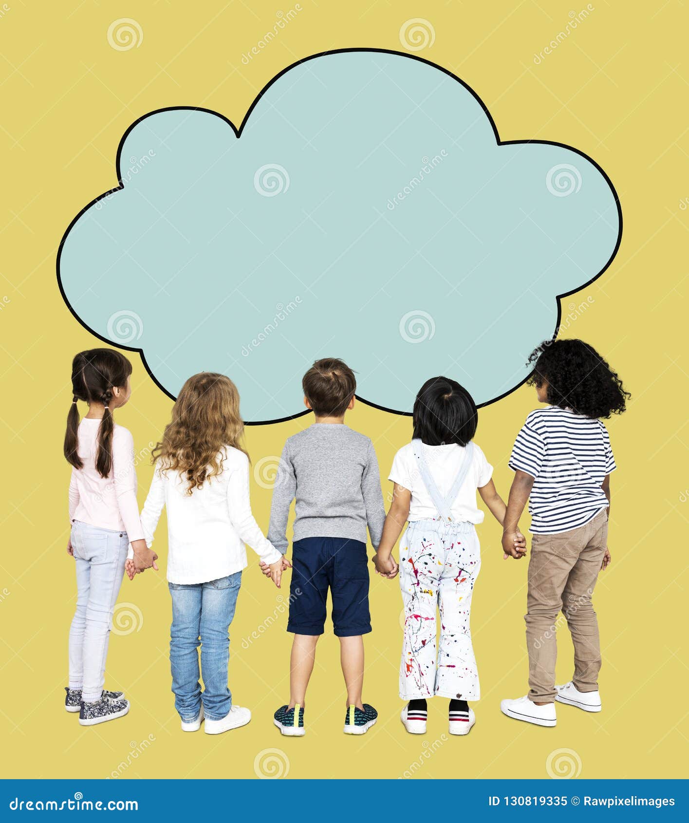 Children Holding Hands with a Cloud Shape Stock Image - Image of casual ...
