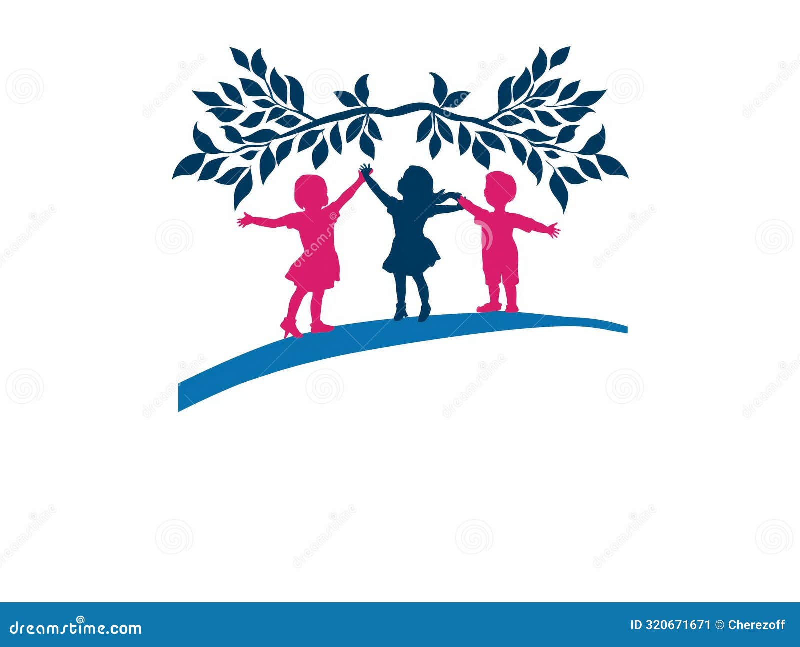 Children Holding Hands Under Tree Branches Stock Illustration ...