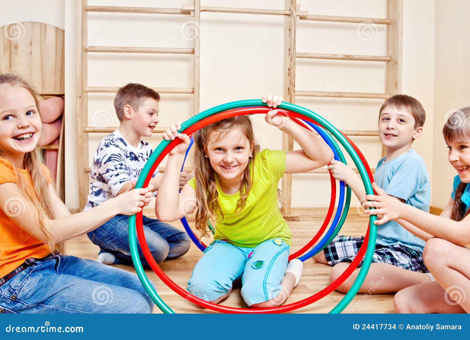 Children Holding Hula Hoops Stock Photo - Image of elementary, children ...