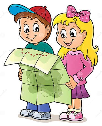 Children Holding Map Theme Image 1 Stock Vector - Illustration of read ...