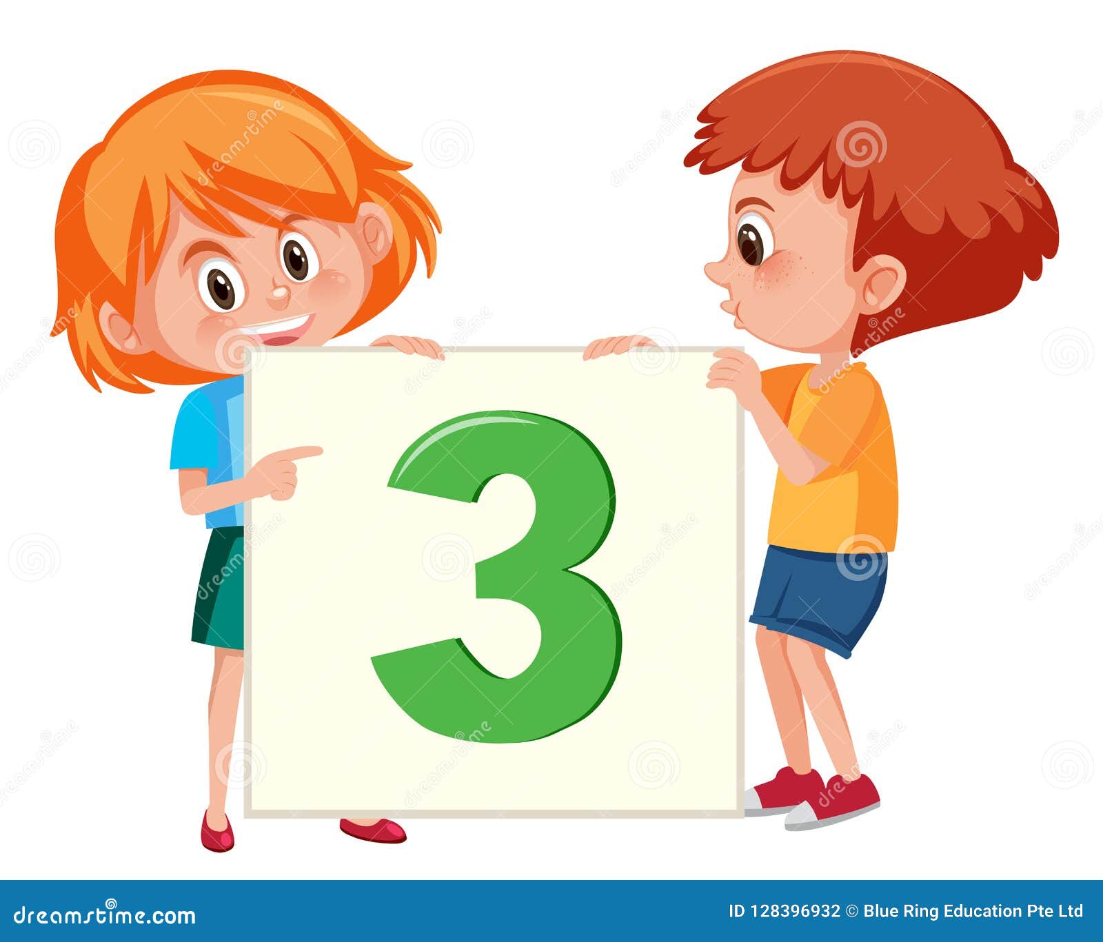 Children Holding Number Three Card Stock Vector - Illustration of ...