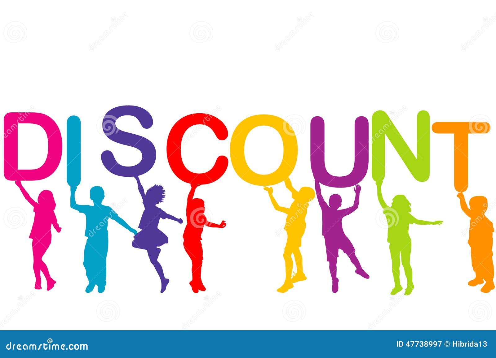 Children Holding the Word Discount Stock Vector - Illustration of jump ...