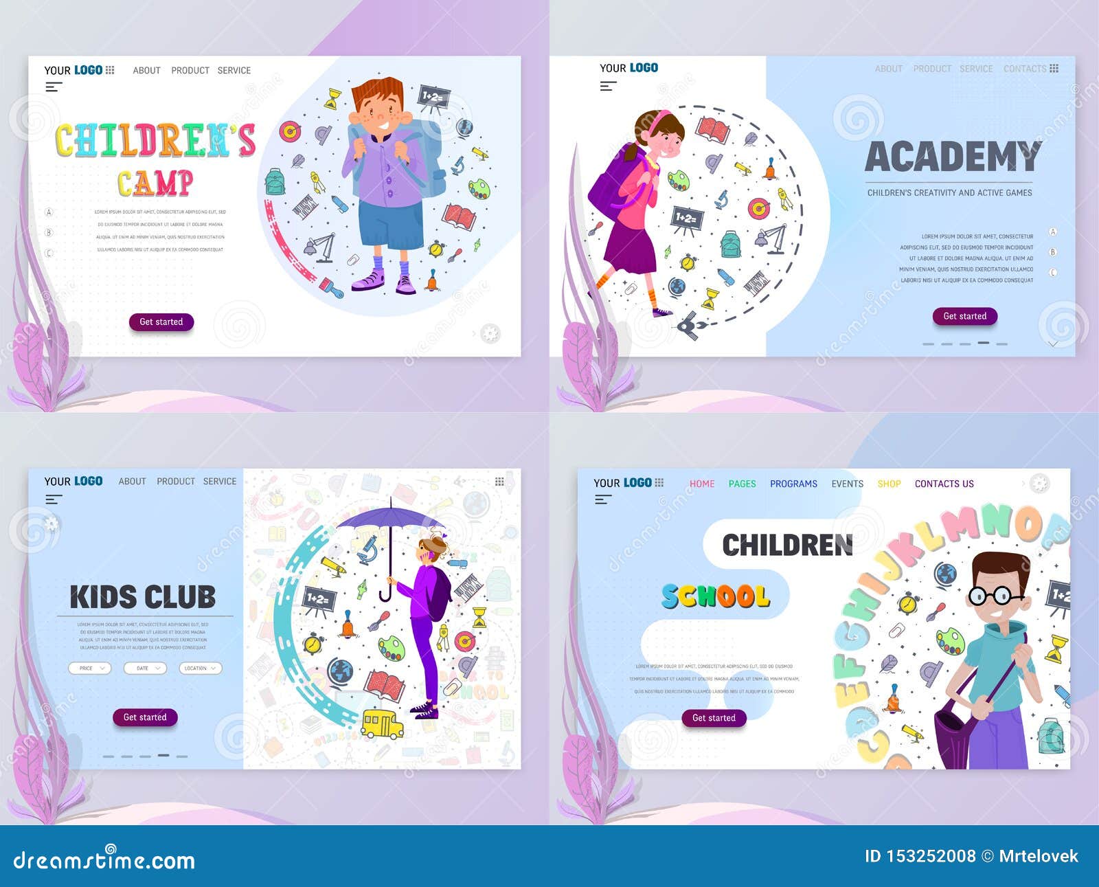 Children Home Page Template, Flat Style Character Stock Vector ...
