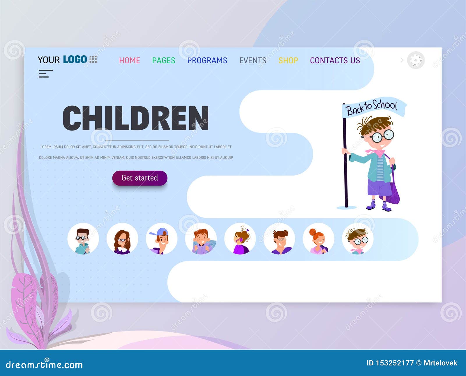 Children Home Page Template, Flat Style Character Stock Vector ...