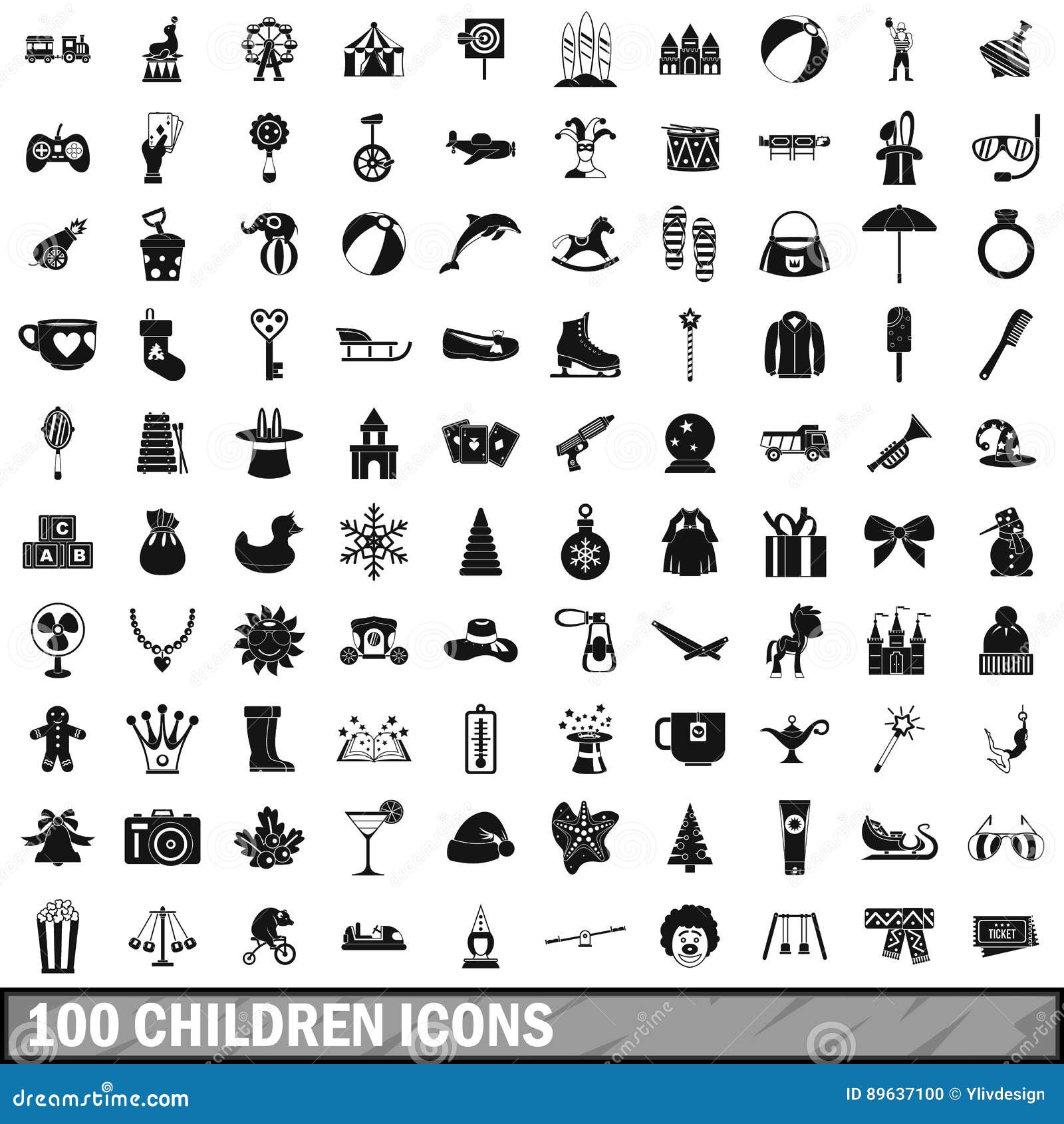 100 Children Icons Set, Simple Style Stock Vector - Illustration of ...