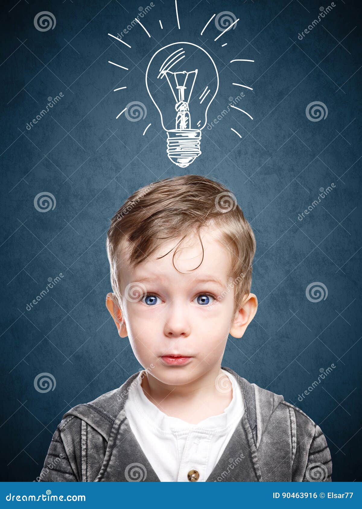 Children Idea with Draft Lamp, Boy Came Up with Idea Stock Photo ...