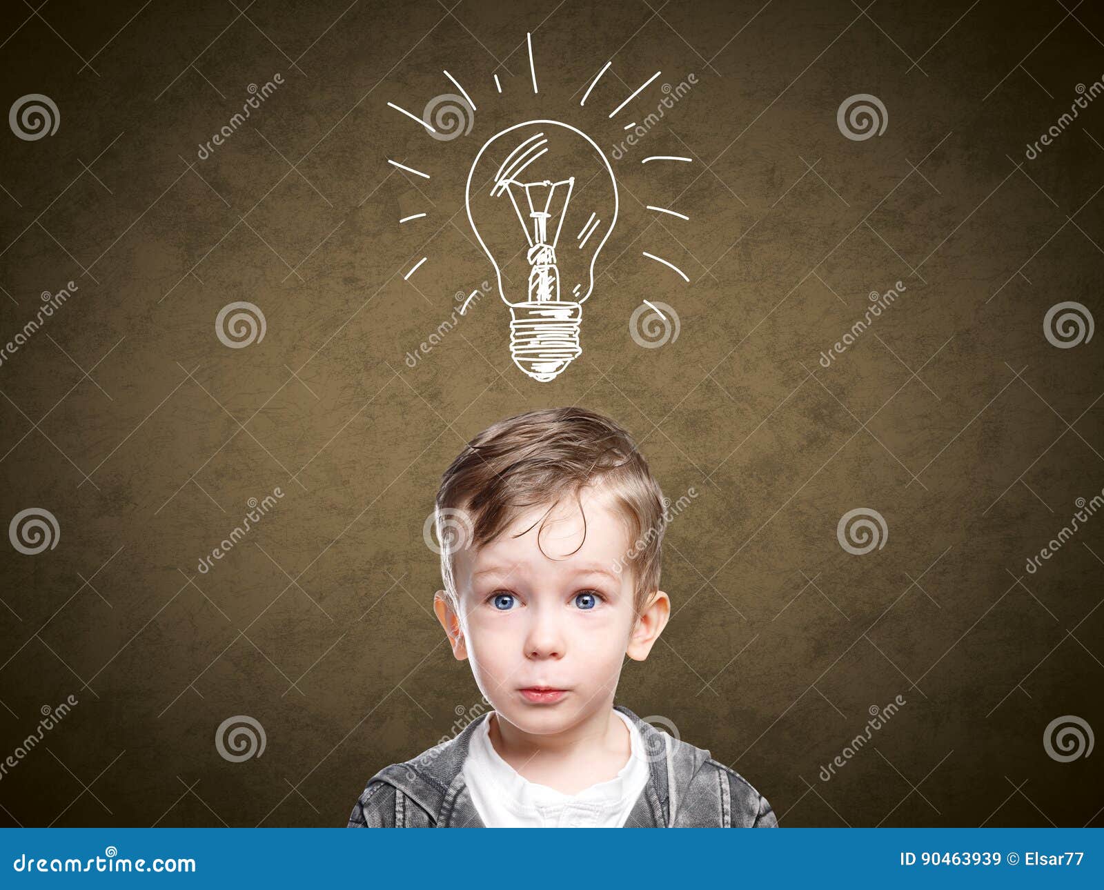 Children Idea with Draft Lamp, Boy Came Up with Idea Stock Image ...