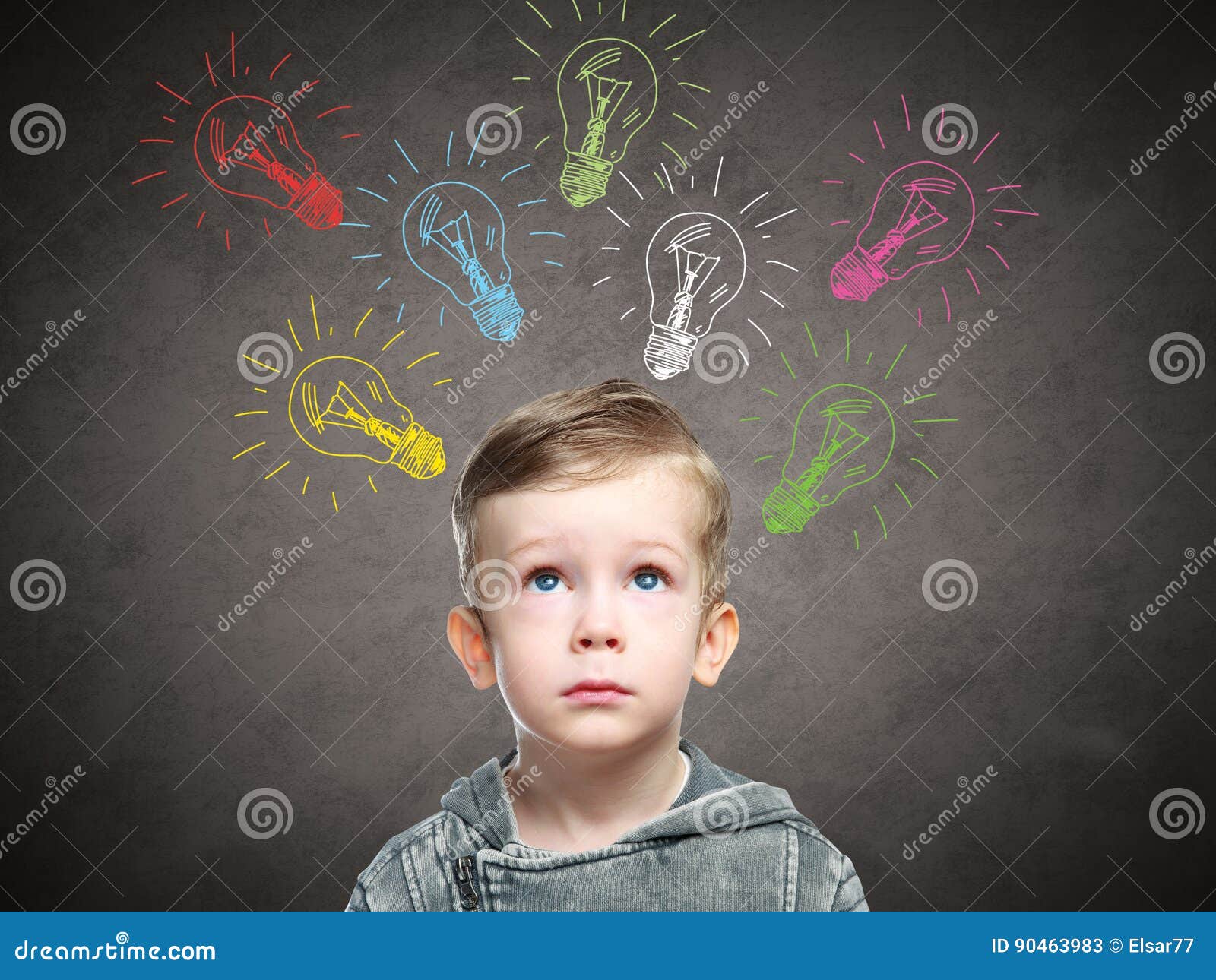 Children Idea with Draft Lamp, Boy Came Up with Idea Stock Image ...