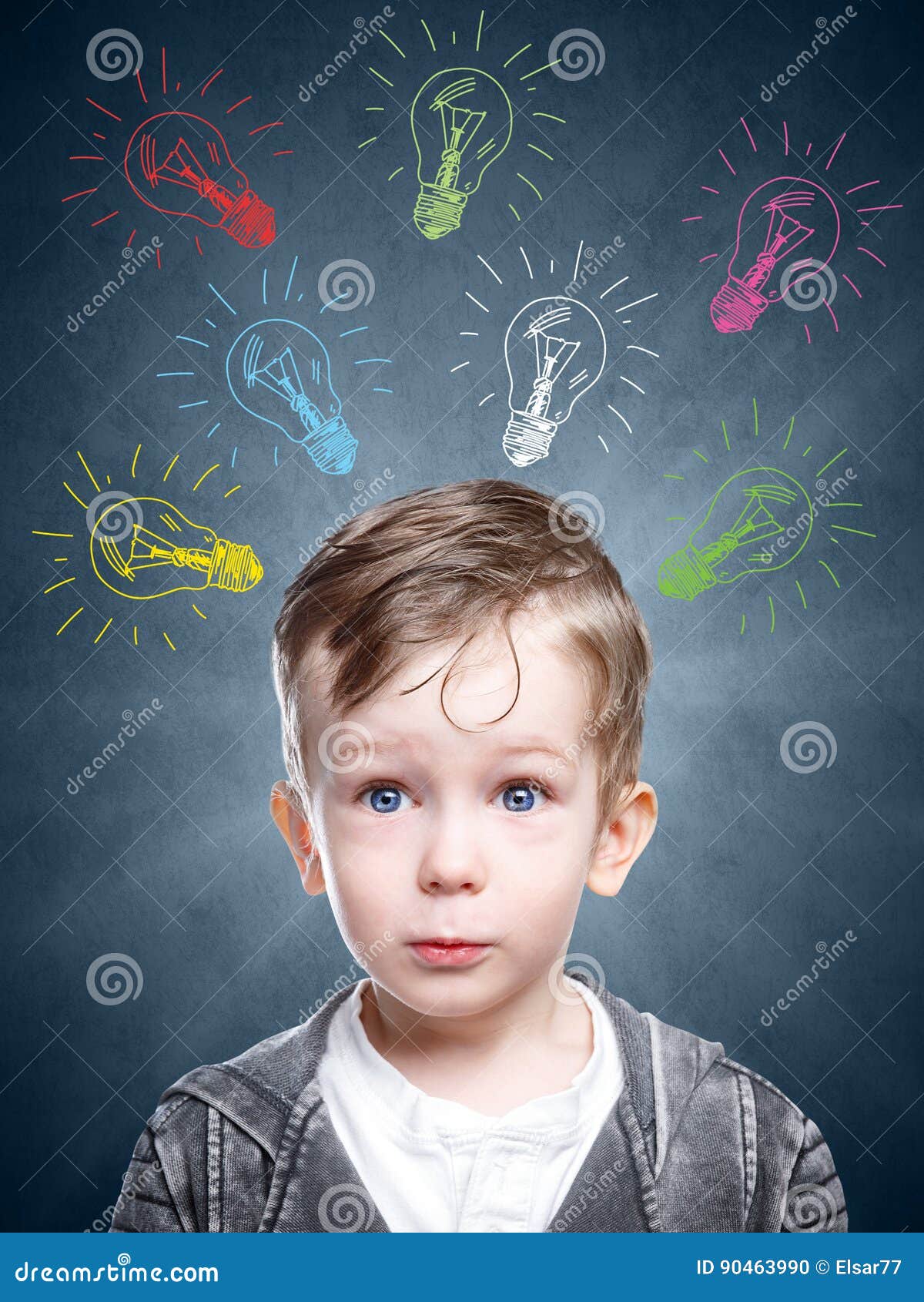 Children Idea with Draft Lamp, Boy Came Up with Idea Stock Photo ...
