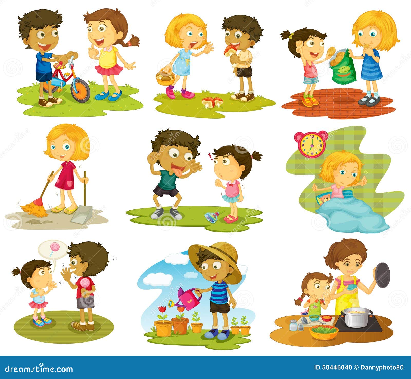 Kids Sharing Toys Clip Art