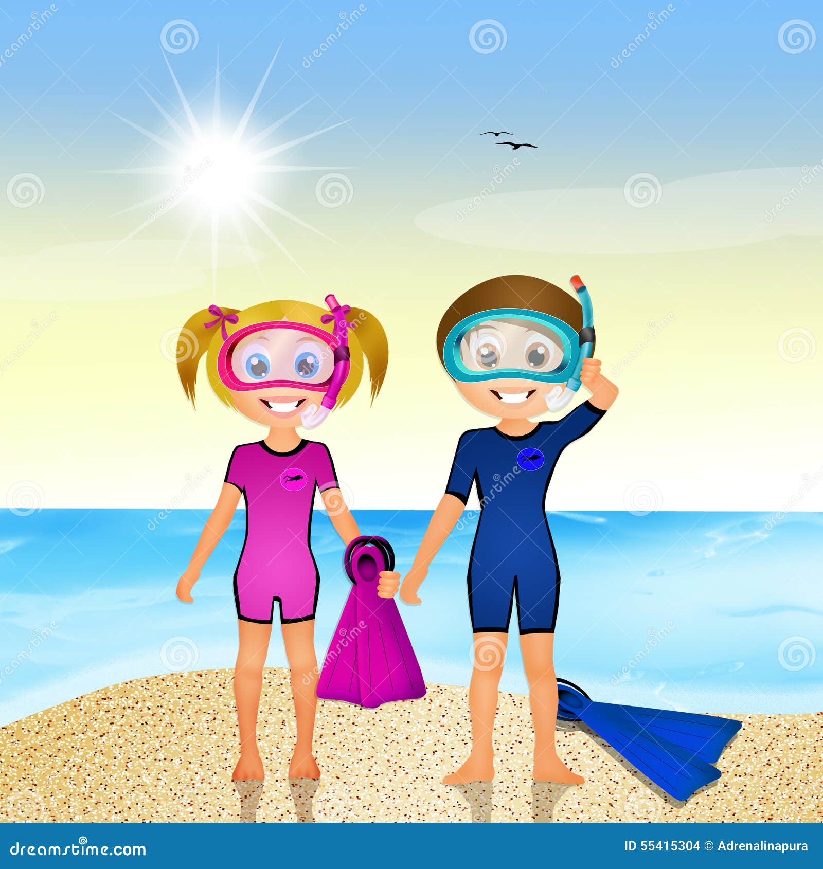 Children immersion stock illustration. Illustration of beach - 55415304