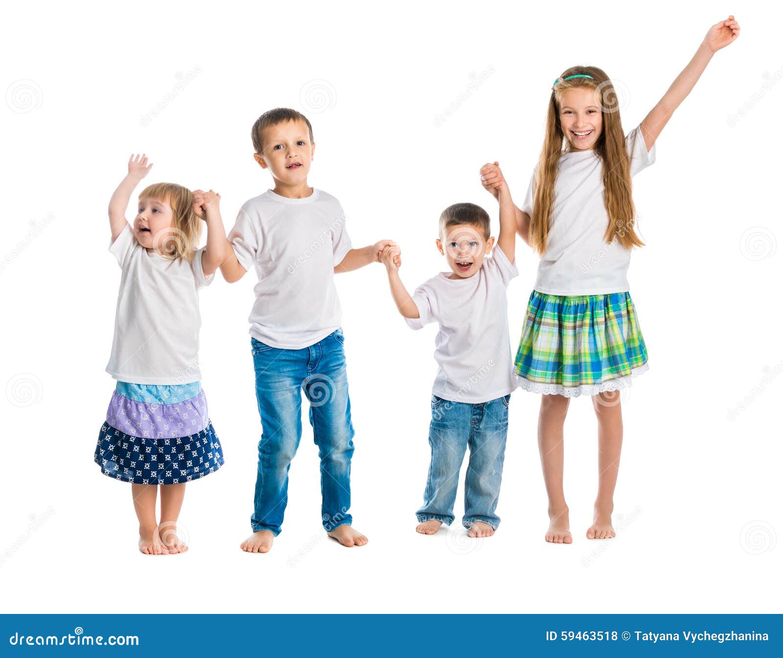Children Jump Holding Hands Stock Photo - Image of standing, smile ...