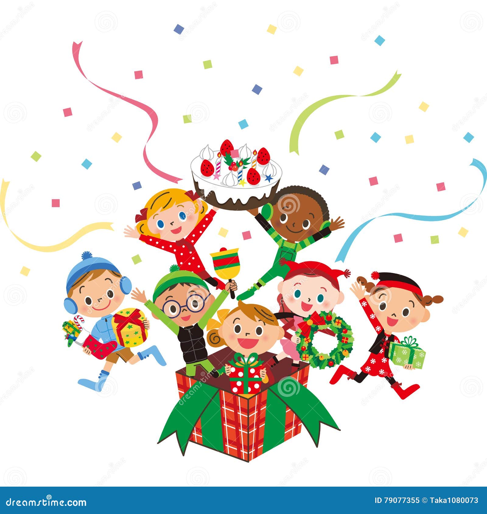Children Jump Out of a Gift Box Stock Vector - Illustration of present ...