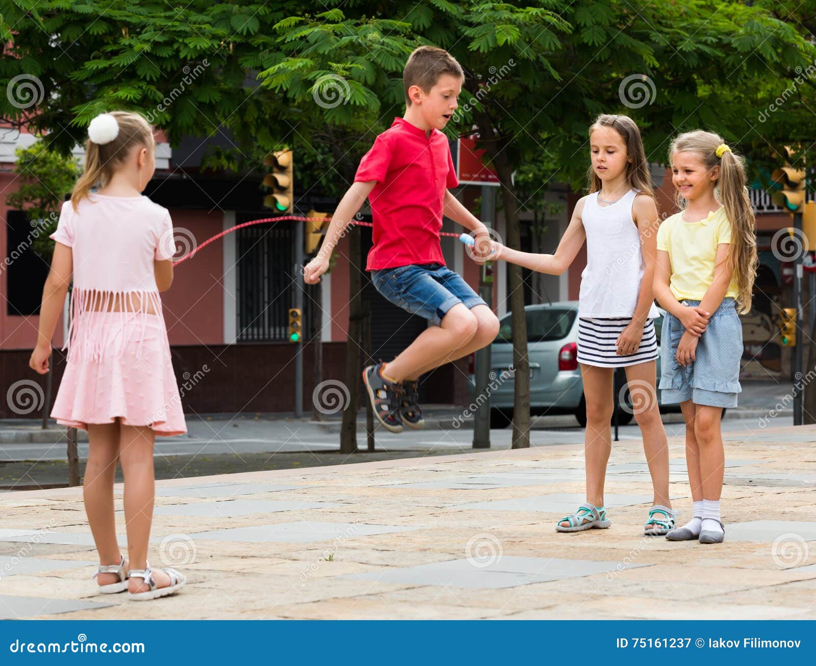 Children with Jumping Rope at Playground Stock Image - Image of ...