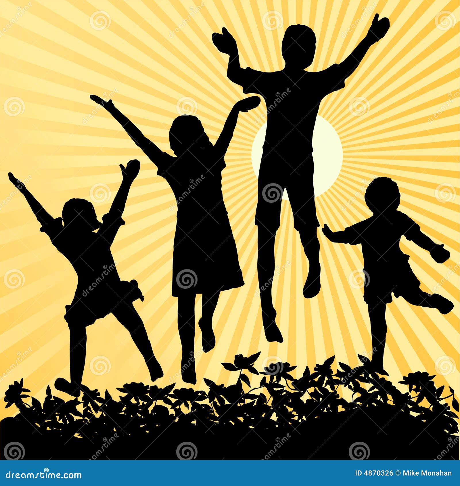 Children Jumping Sun Stock Illustrations – 594 Children Jumping Sun ...