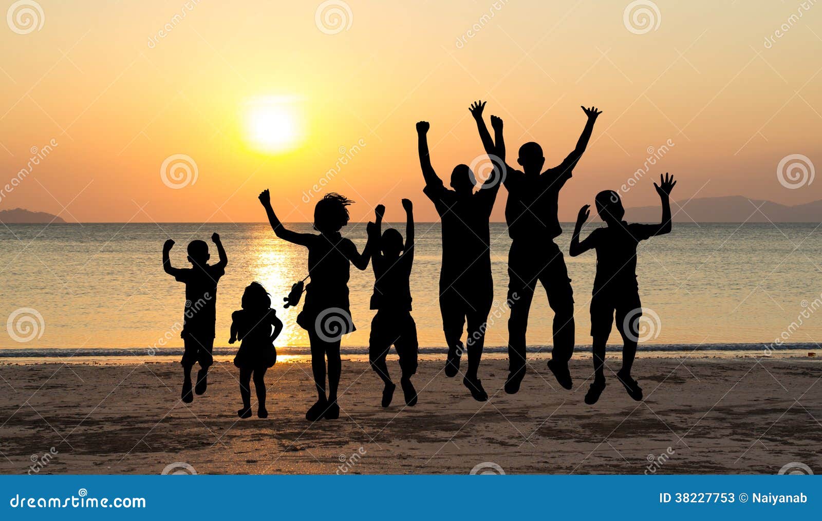 Children Jumping at Sunset Time Stock Image - Image of happiness, hands ...