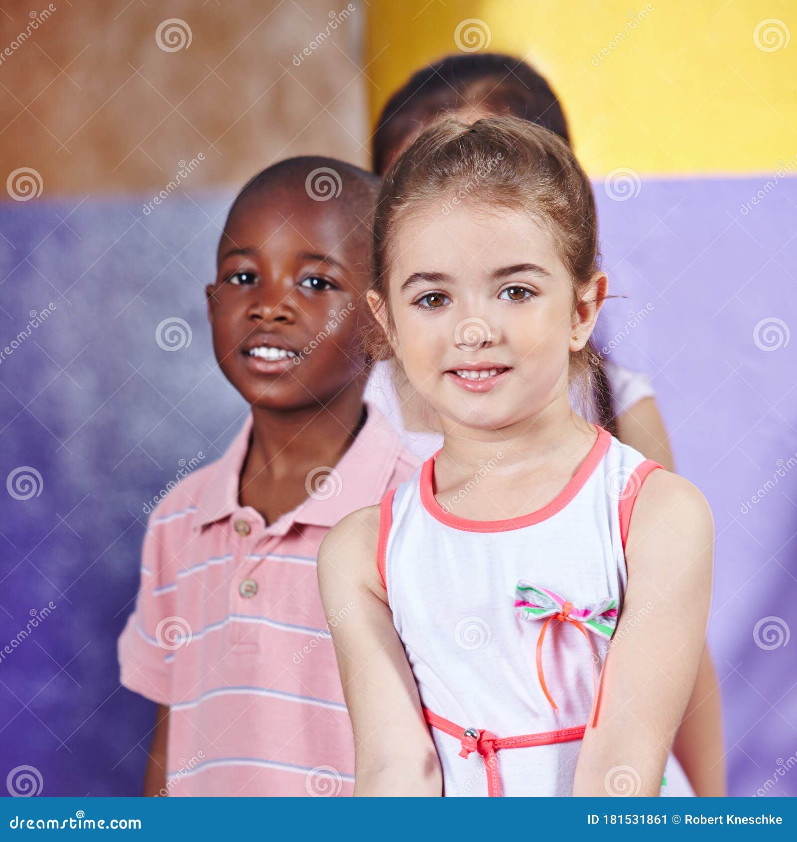 Children in Kindergarten Stand in a Row Stock Image - Image of portrait ...
