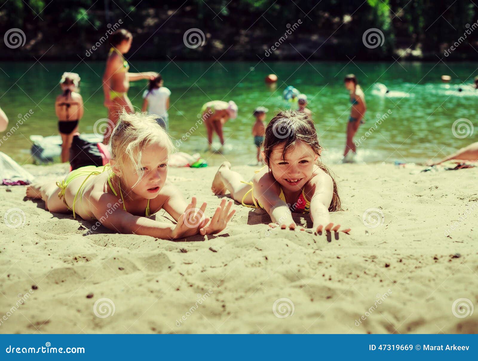 Children on the lake stock image. Image of baby, grass - 47319669