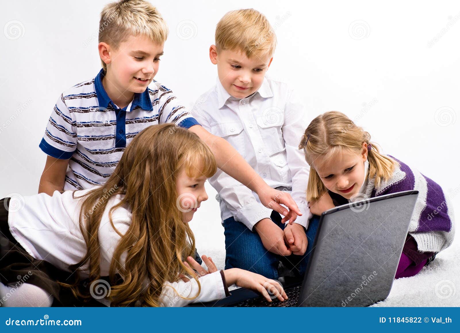 Children with laptop stock photo. Image of surfing, school - 11845822