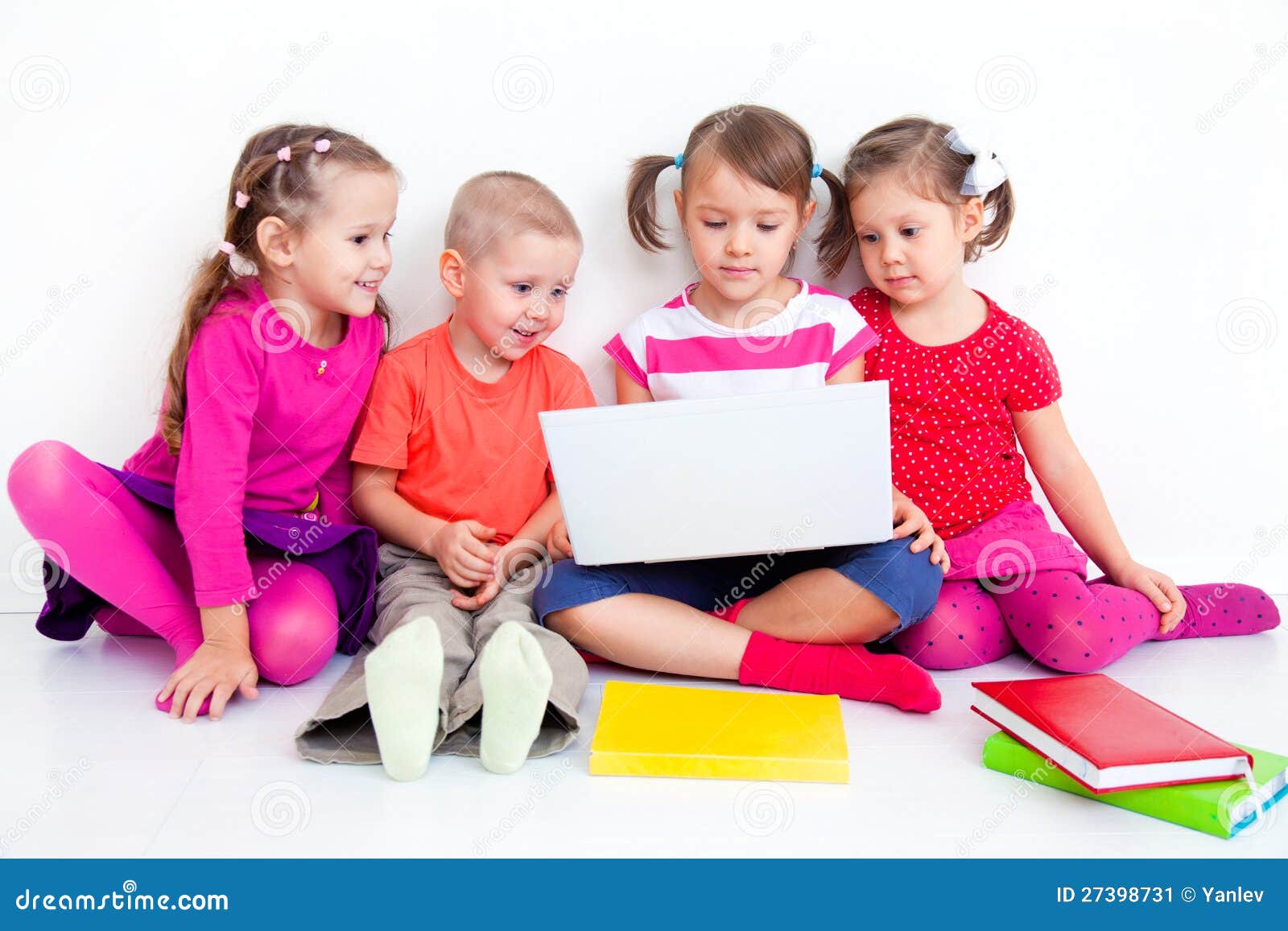 Children with laptop stock image. Image of little, friends - 27398731