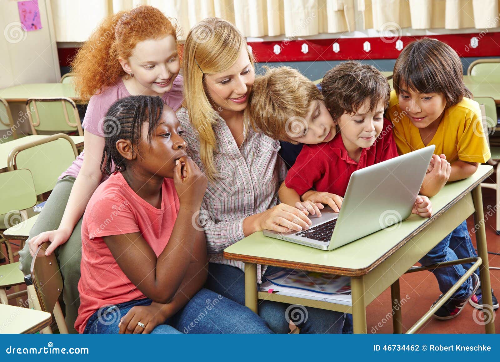 Children at Laptop Computer in School Stock Photo - Image of ...