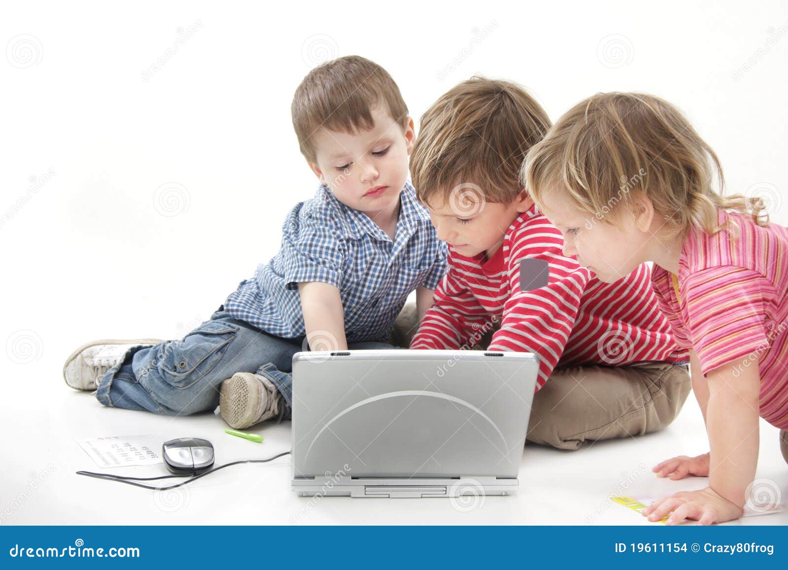 Children with Laptop Over White Stock Photo - Image of european, young ...