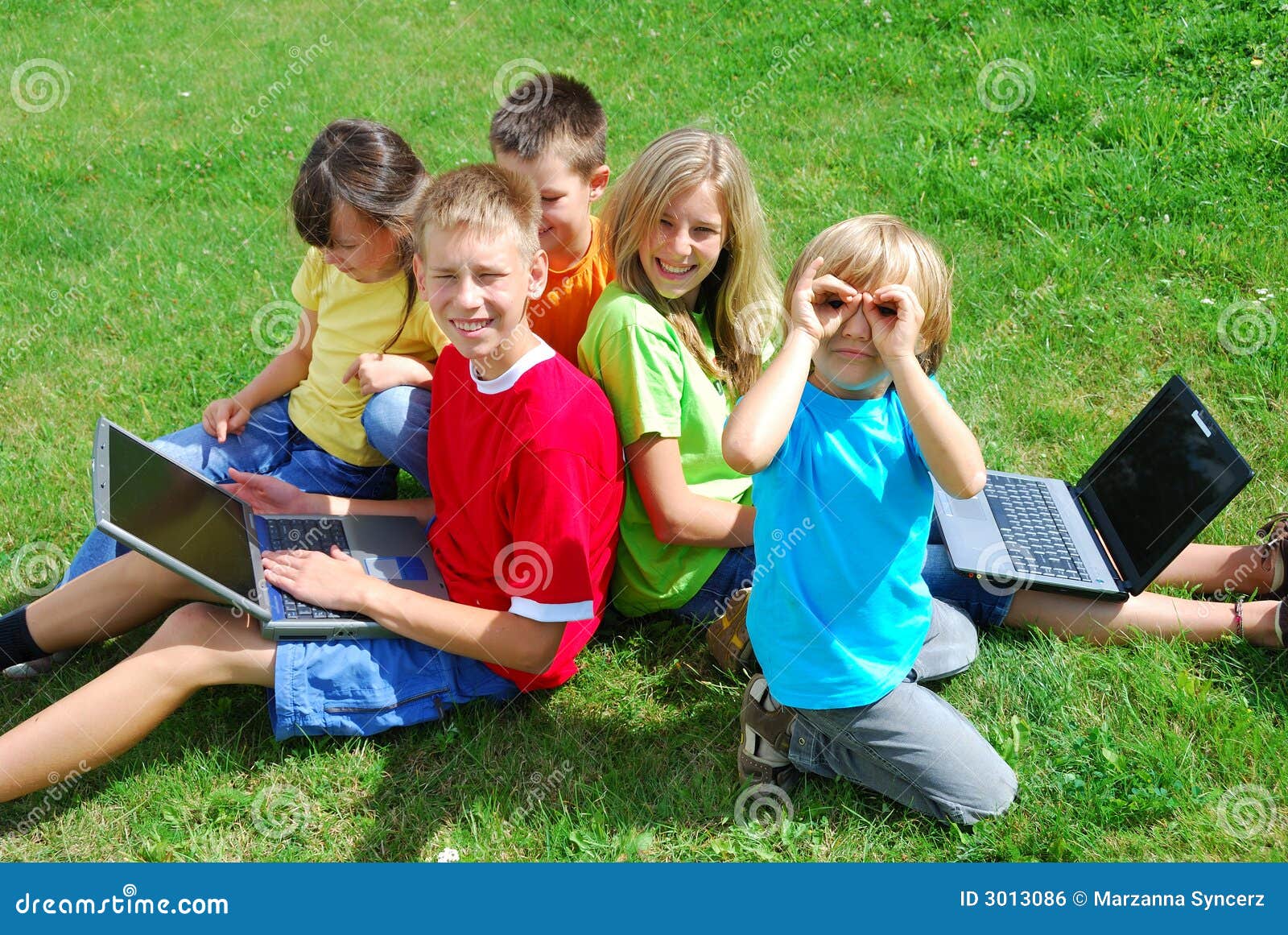 Children and Laptops stock photo. Image of grass, electronics - 3013086