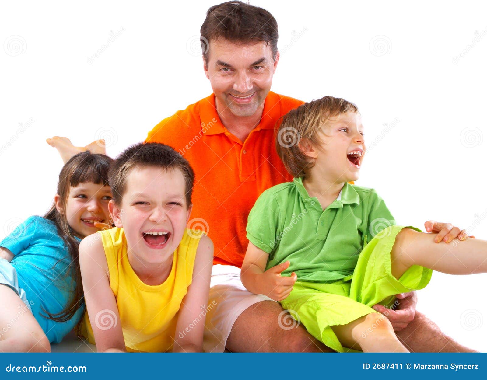 Children Laughing with Uncle Stock Image - Image of together, looking ...