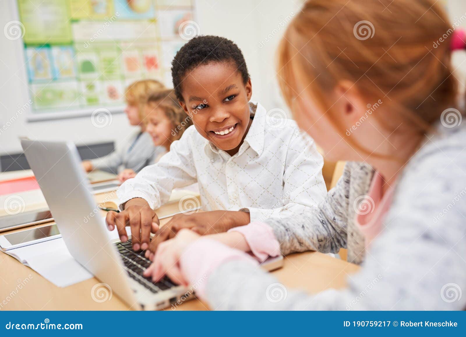 Children Learn Together on the Laptop Stock Image - Image of school ...