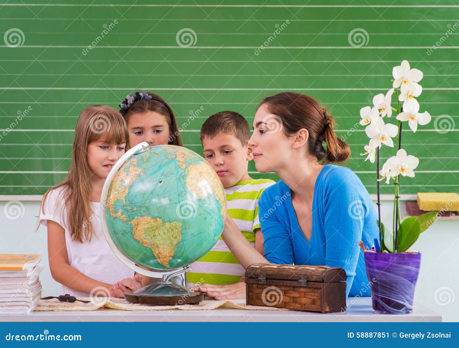 Children Learn in School from the Globe, Geography Stock Image - Image ...