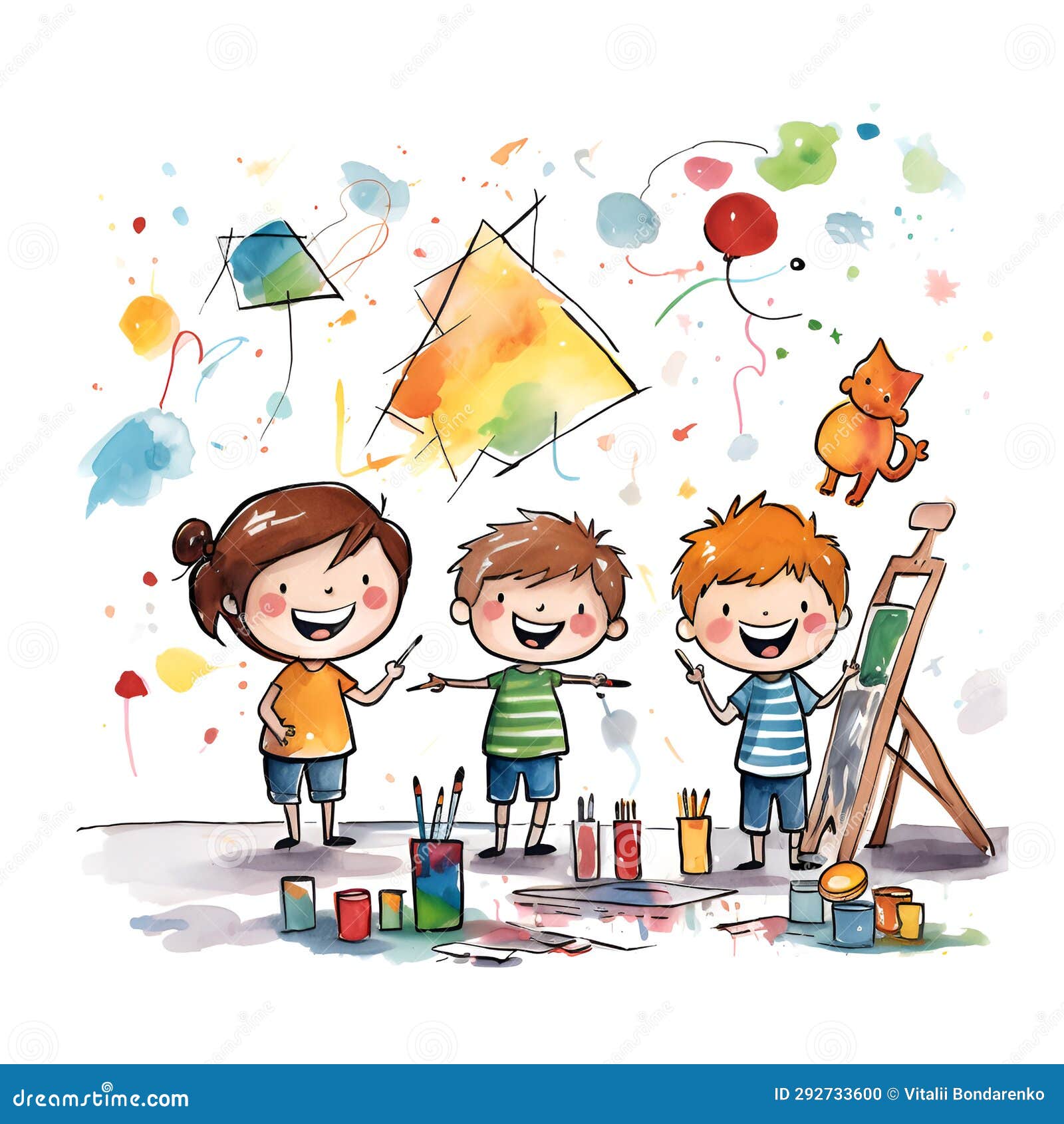 Children learn to draw. stock illustration. Illustration of pencil ...