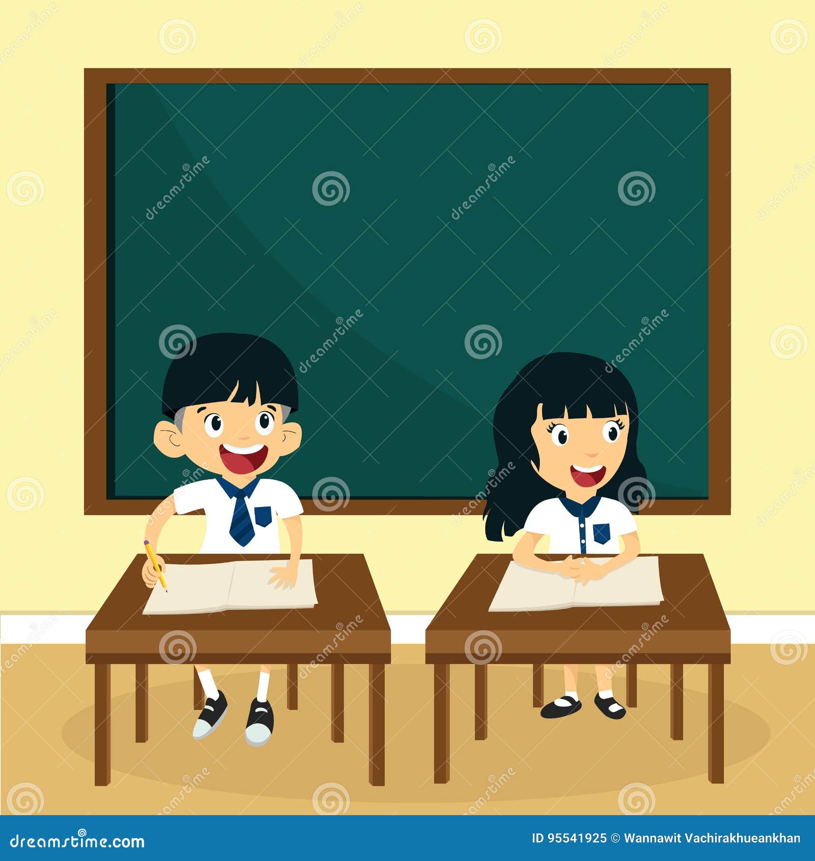 Children learning in class stock vector. Illustration of green - 95541925