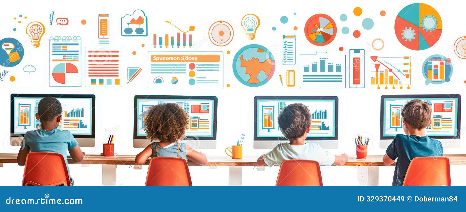 Children Learning Coding on Computers in a Classroom Setting with ...