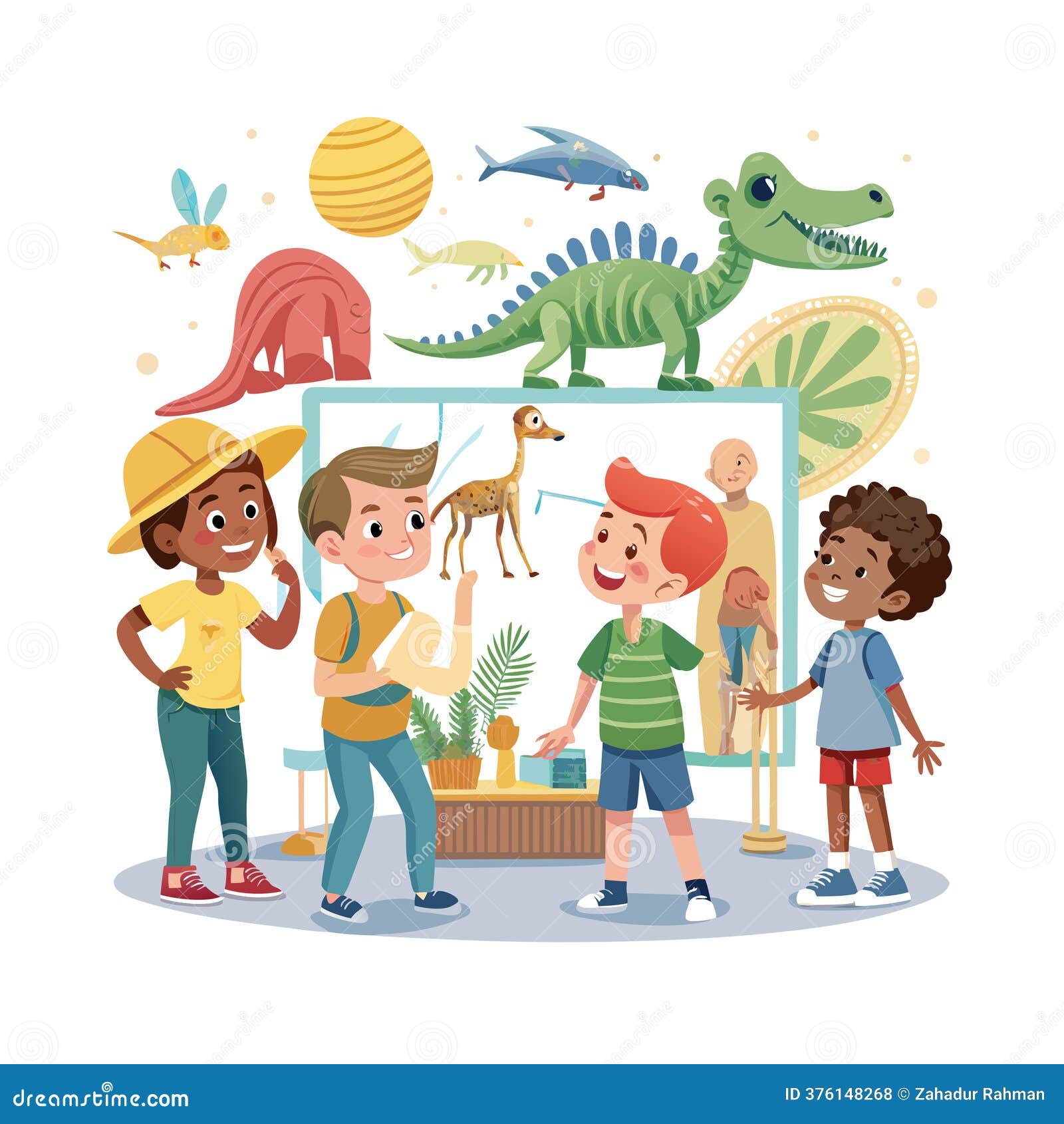 Dinosaurs Museum Cartoon Composition Vector Illustration ...