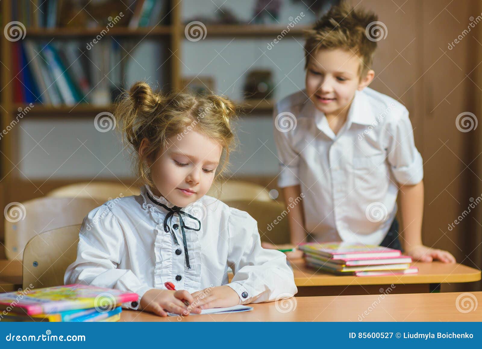 Children Learning and Doing Homework in School Classroom Stock Image ...