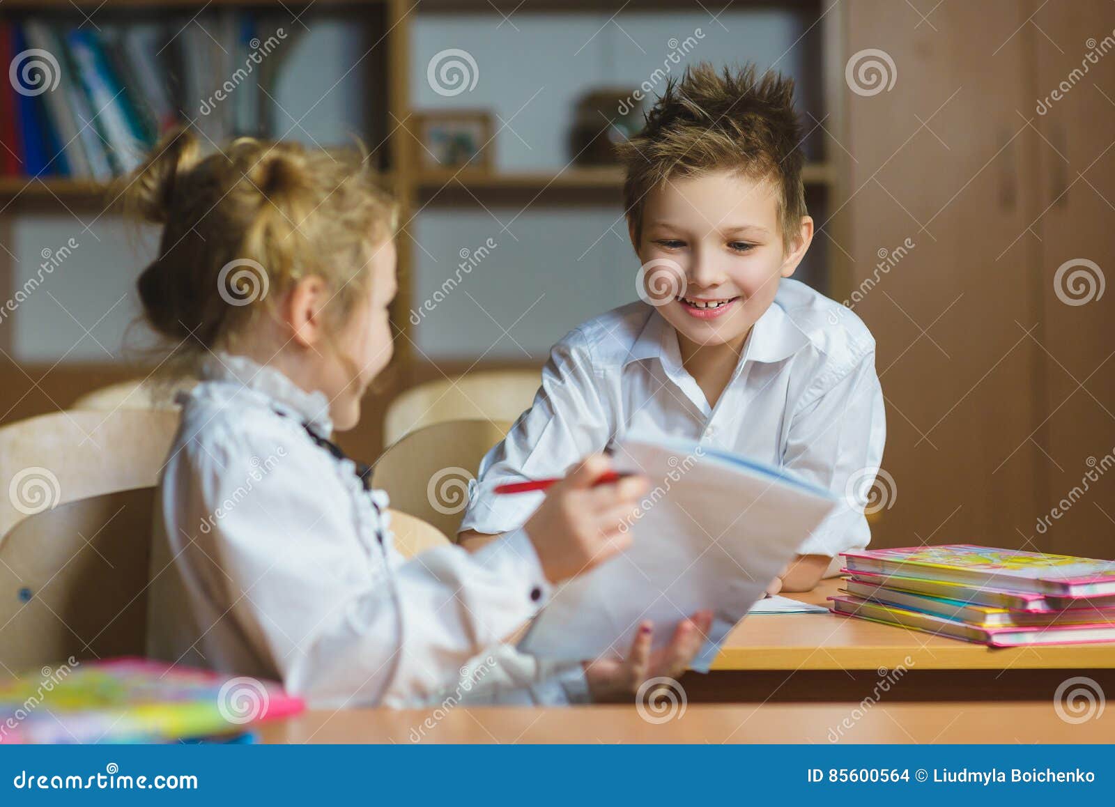 Children Learning and Doing Homework in School Classroom Stock Photo ...