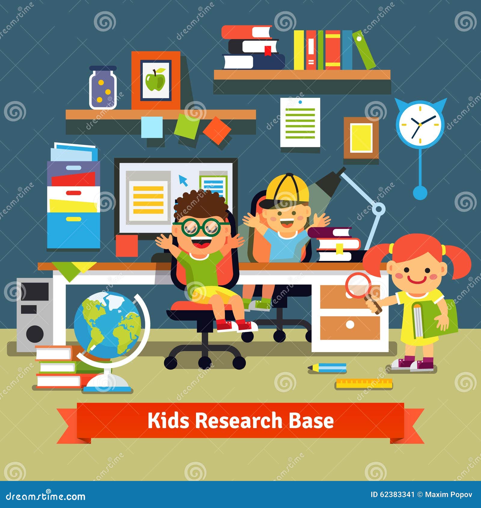 Children Learning and Doing Projects in Their Room Stock Vector ...