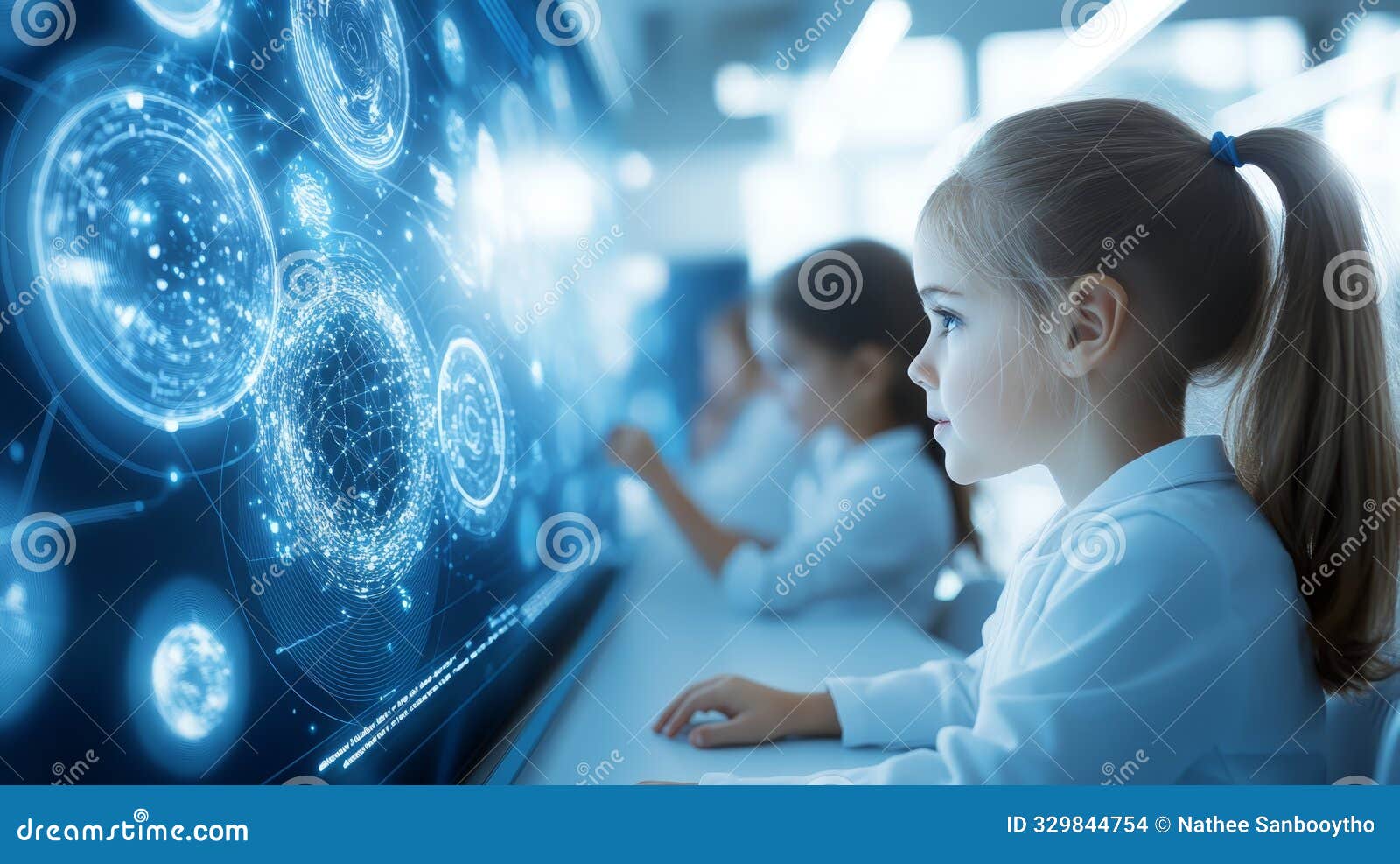 Children Learning with Futuristic Technology Stock Illustration ...