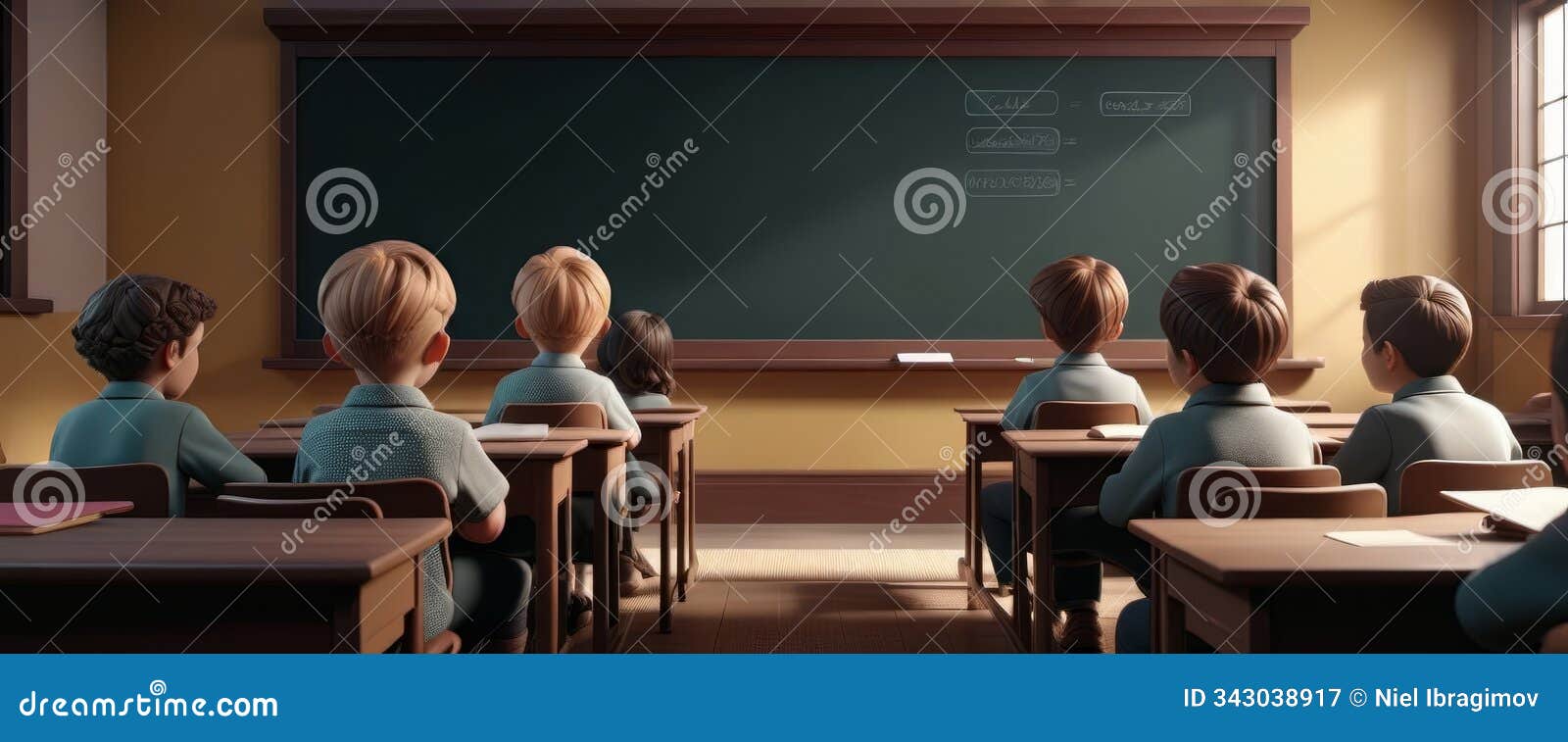 Children Learning Math in Classroom with Blackboards and Natural Light ...
