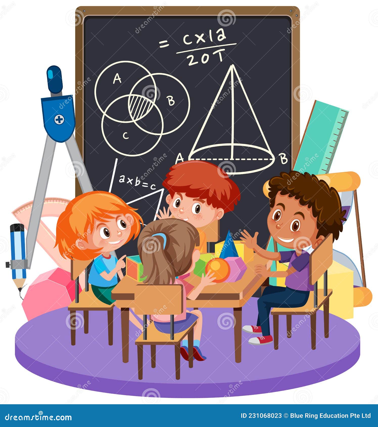 Children Learning Math with Math Symbol and Tools Stock Vector ...