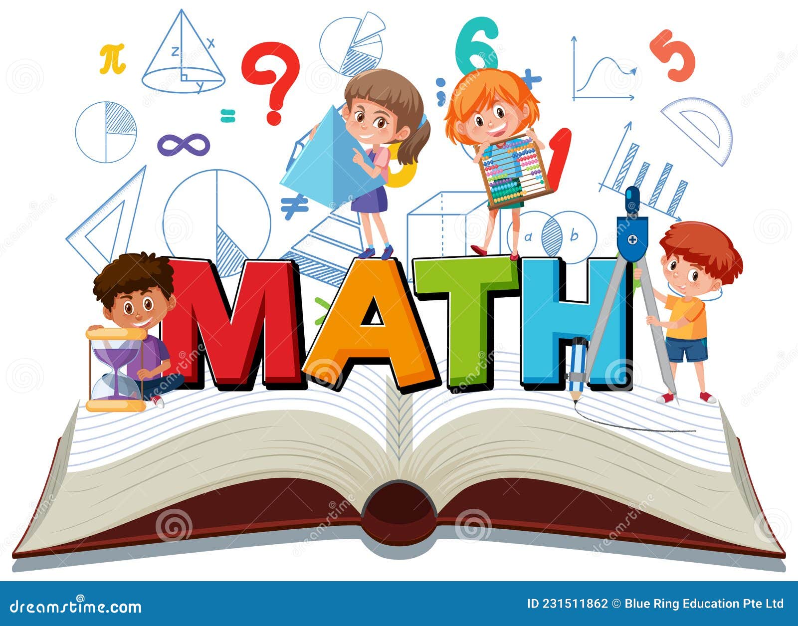 Children Learning Math with Tools on Book Isolated Stock Vector ...