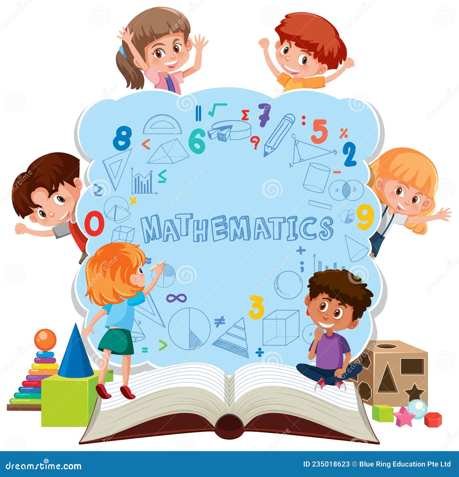 Children Learning Math with Tools on Book Isolated Stock Vector ...