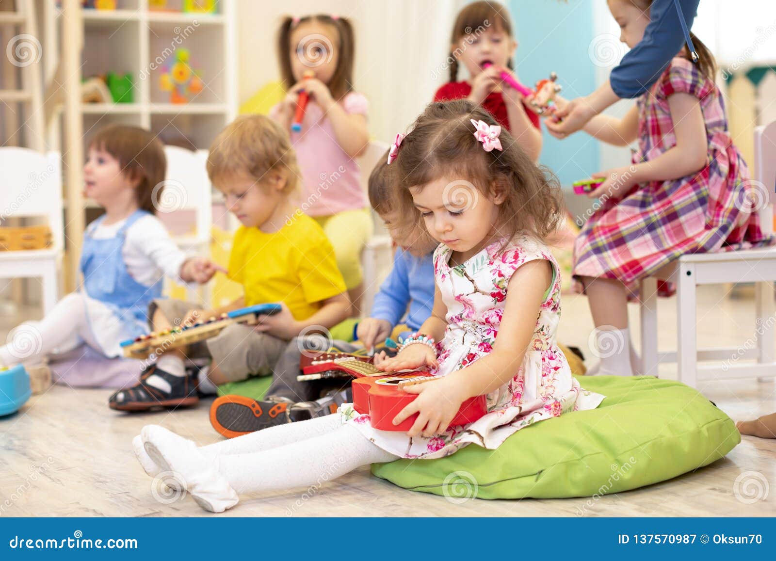 Children Learning Musical Instruments on Lesson in Kindergarten Stock ...