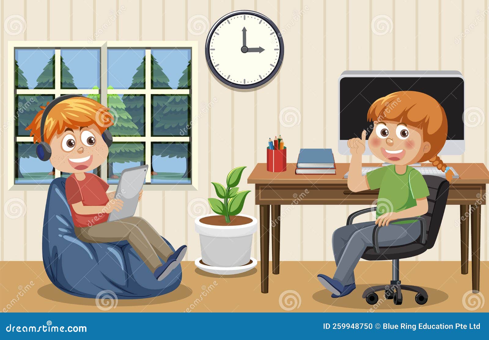 Children Learning Online at Home Stock Vector - Illustration of media ...