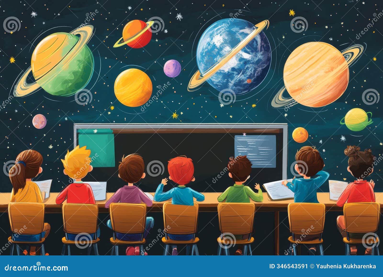 Children Learning about Planets Classroom Stock Illustration ...