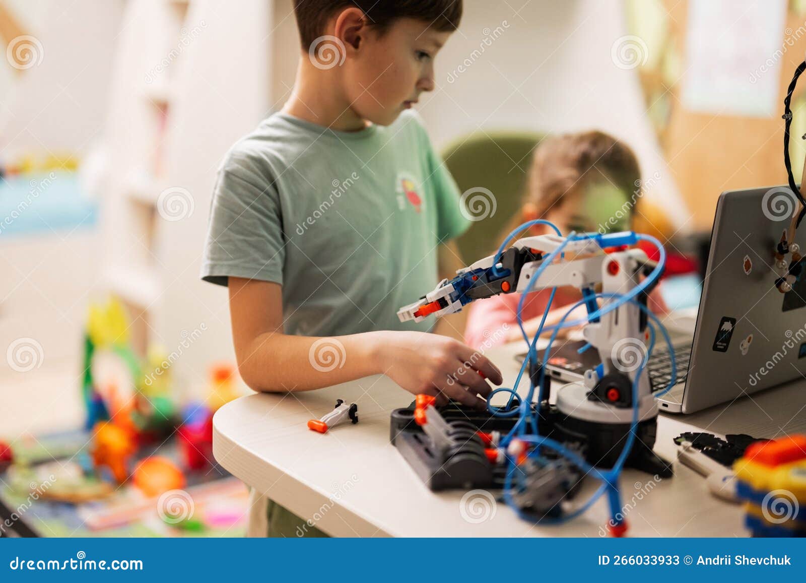 Children Learning Repairing Getting Lesson Control Robot Arm, Robotic ...