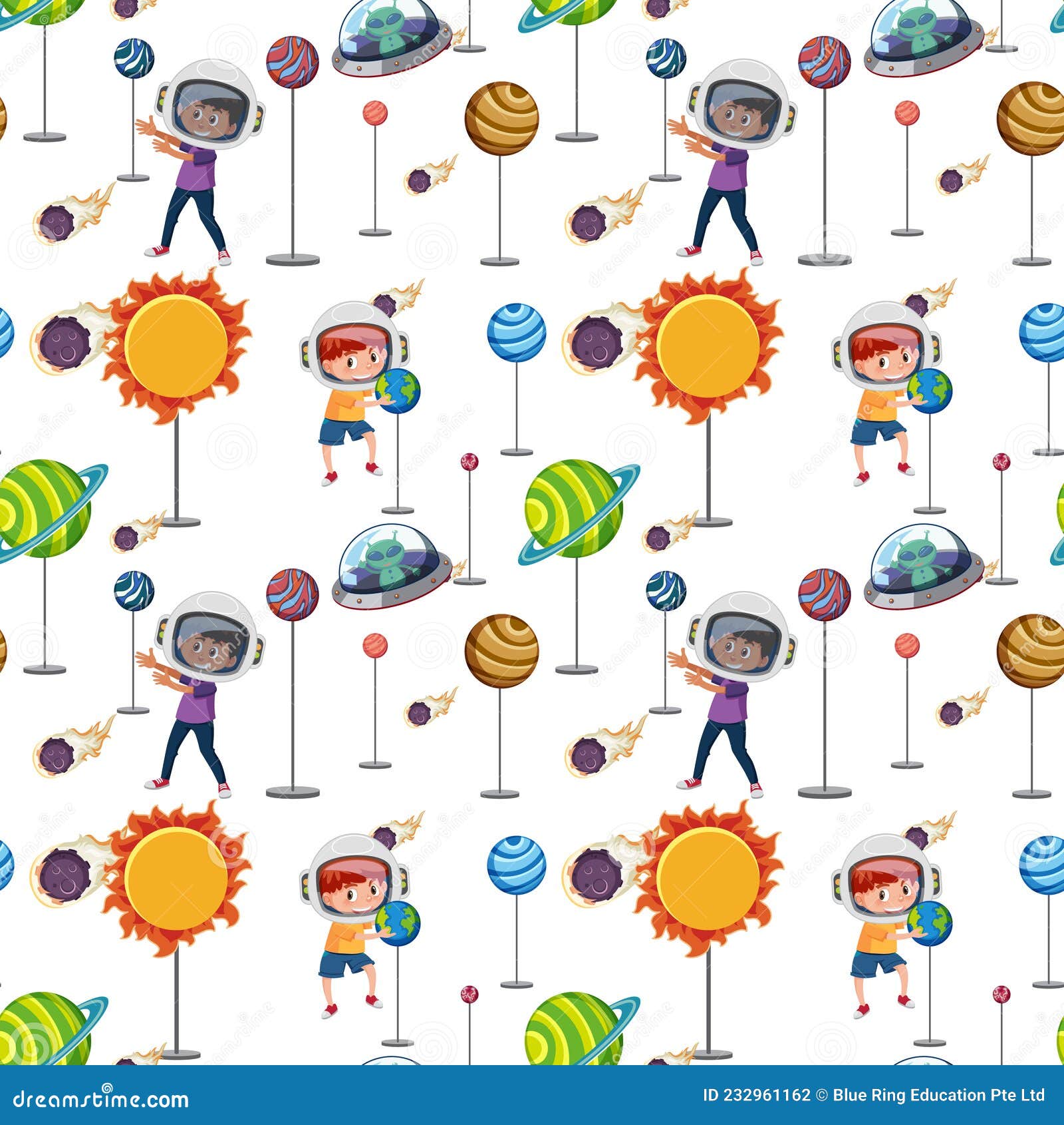 Children Learning Solar System Seamless Background Stock Vector ...