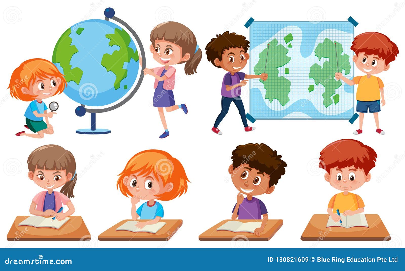Children with Learning Tools on White Background Stock Vector ...