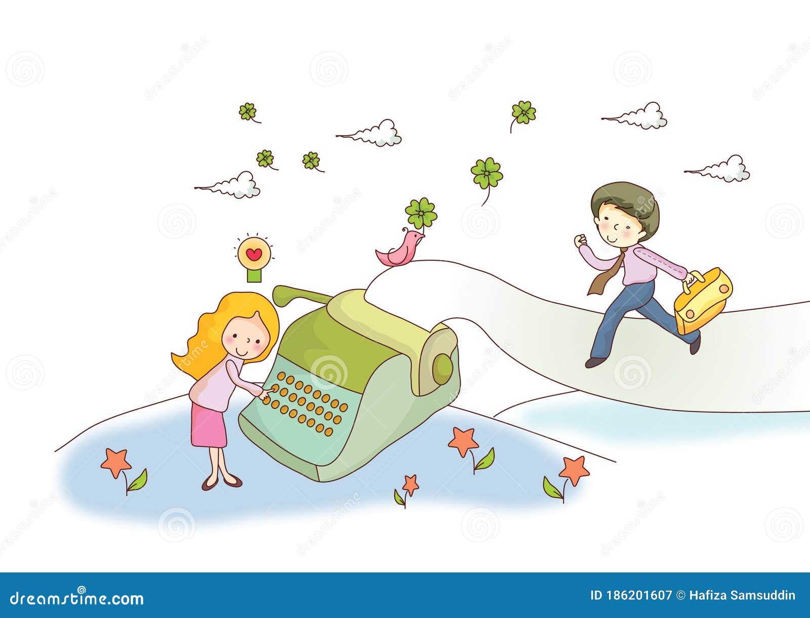 Children Learning Typewriting Concept. Vector Illustration Decorative ...