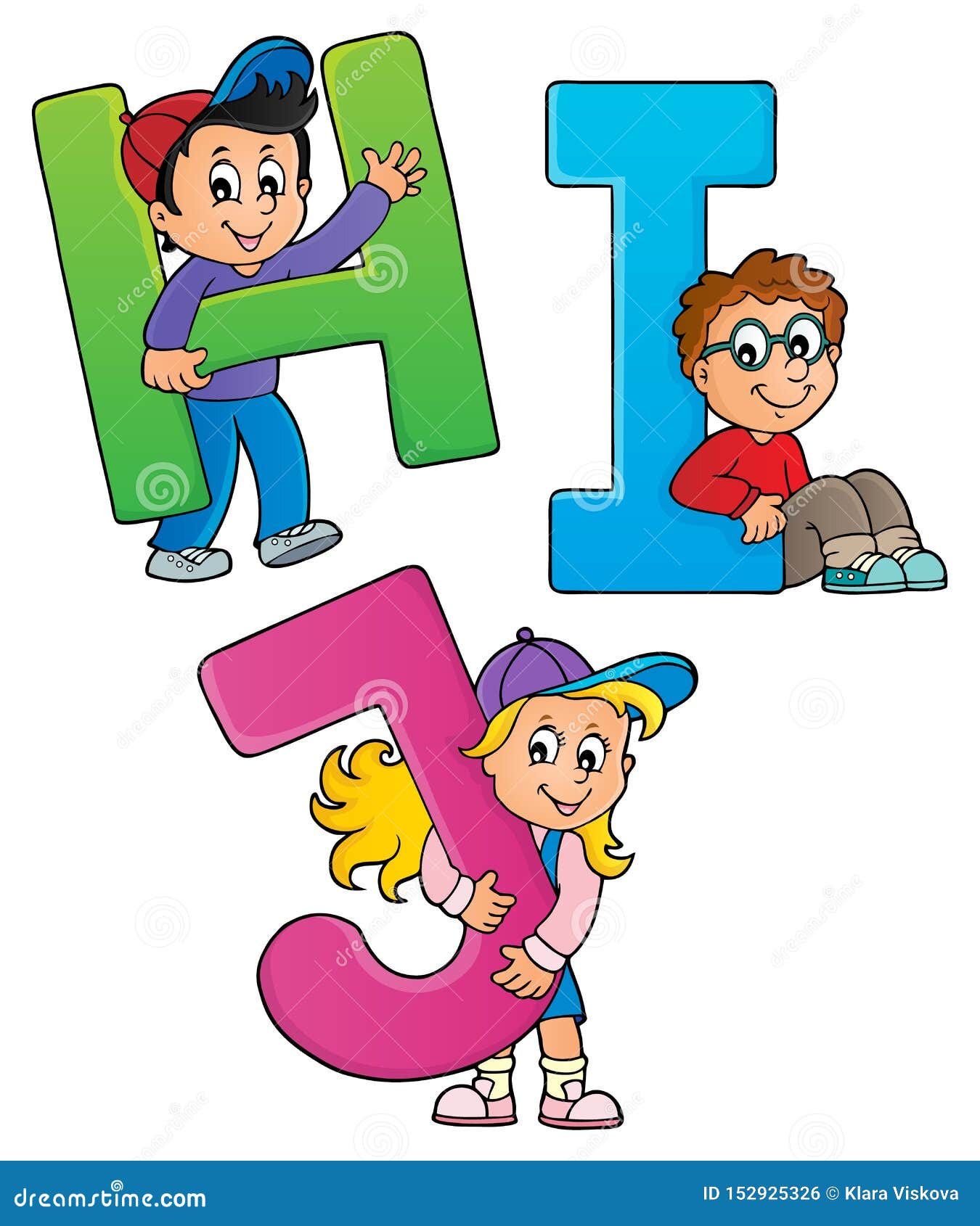 Children with letters HIJ stock vector. Illustration of character ...